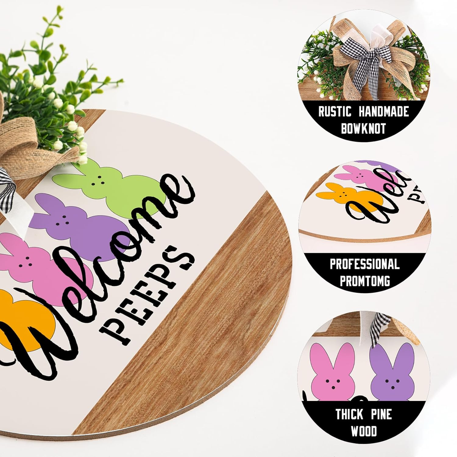 Easter Decorations Welcome Peeps Door Sign Cute Bunny Wreaths for Front ...