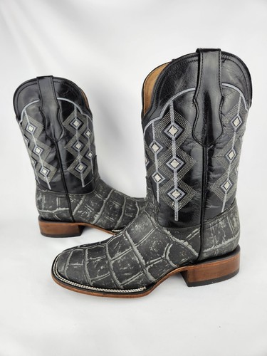 NEW ALFA Mens Western Leather Cowboy Boots Gray Black Alligator Mexican ...