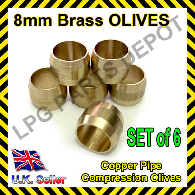8mm Brass Olives SET of 6 Quality gas compression fittings copper pipe ...
