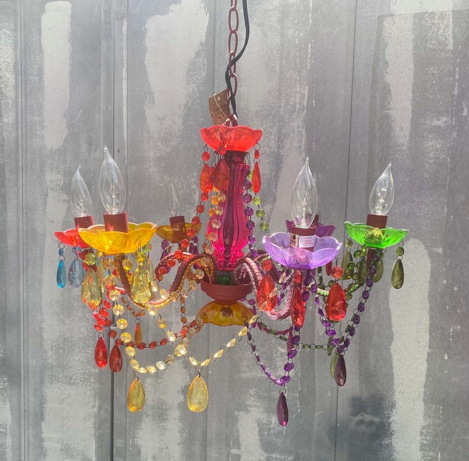 SAMPLE SALE: Metal & Acrylic "Candy" Chandelier 6 Light Colorful ...