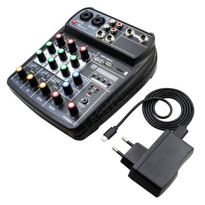 4 Channels Audio Mixer with 48V Phantom Power Mixer Console Bluetooth ...