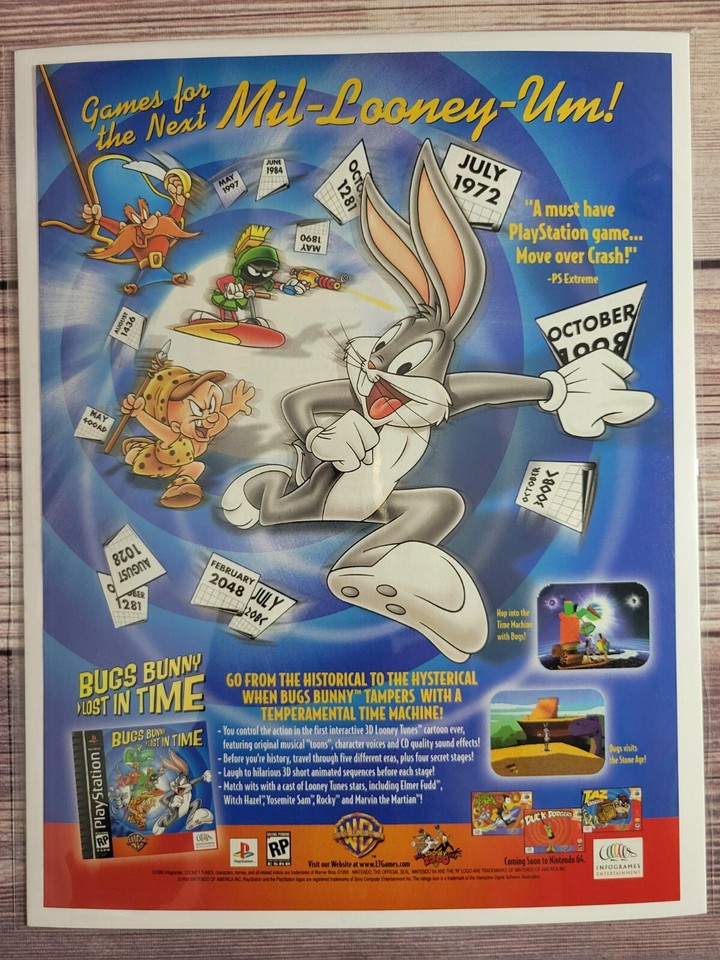 Bugs Bunny Lost In Time Playstation 1 PS1 Nintendo 64 Promo Ad Art ...