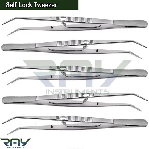 5 Pcs Dental Self Lock Cotton & Dressing Tweezers Surgical Tissue Plier ...