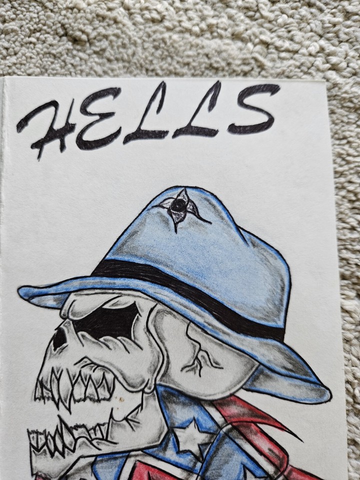 Hand Made Prisoner Inmate Birthday Card Skull Patriotic Red Bull Stars ...