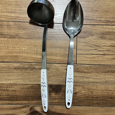 Vtg Lot Of 2 Ekco Flint Utensils Serving Soup Ladle & Solid Spoon ...