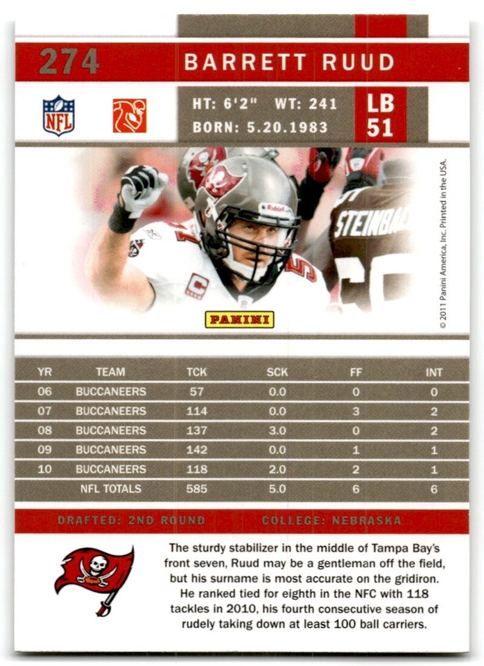 2011 Score Barrett Ruud Tampa Bay Buccaneers #274 | eBay