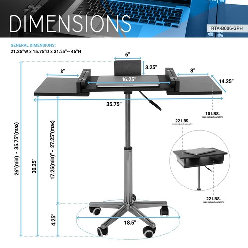 Laptop Desk Angle Height Adjustable Rolling Cart Over Bed Hospital ...