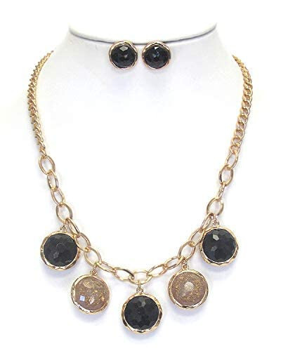 Facet Stone Drop Chain Necklace and Earrings Set for Women | eBay