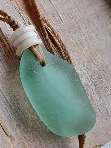 Handmade Bright Sea Glass Necklace Men Women Sinew Braid Hawaiian Puka ...