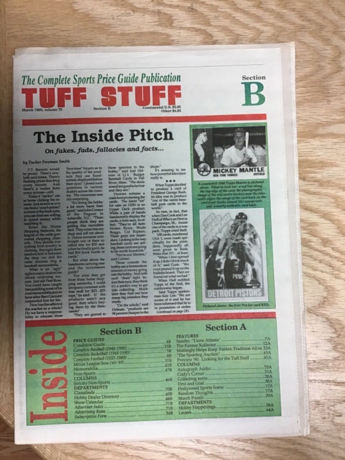 1990 Tuff Stuff Price Guide Mickey Mantle & Detroit Pistons Cover | eBay