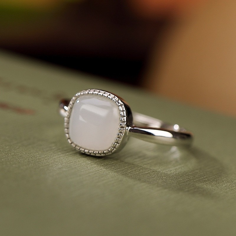 Square Coloured Jade Adjustable Ring 925 Sterling Silver Women Girls ...