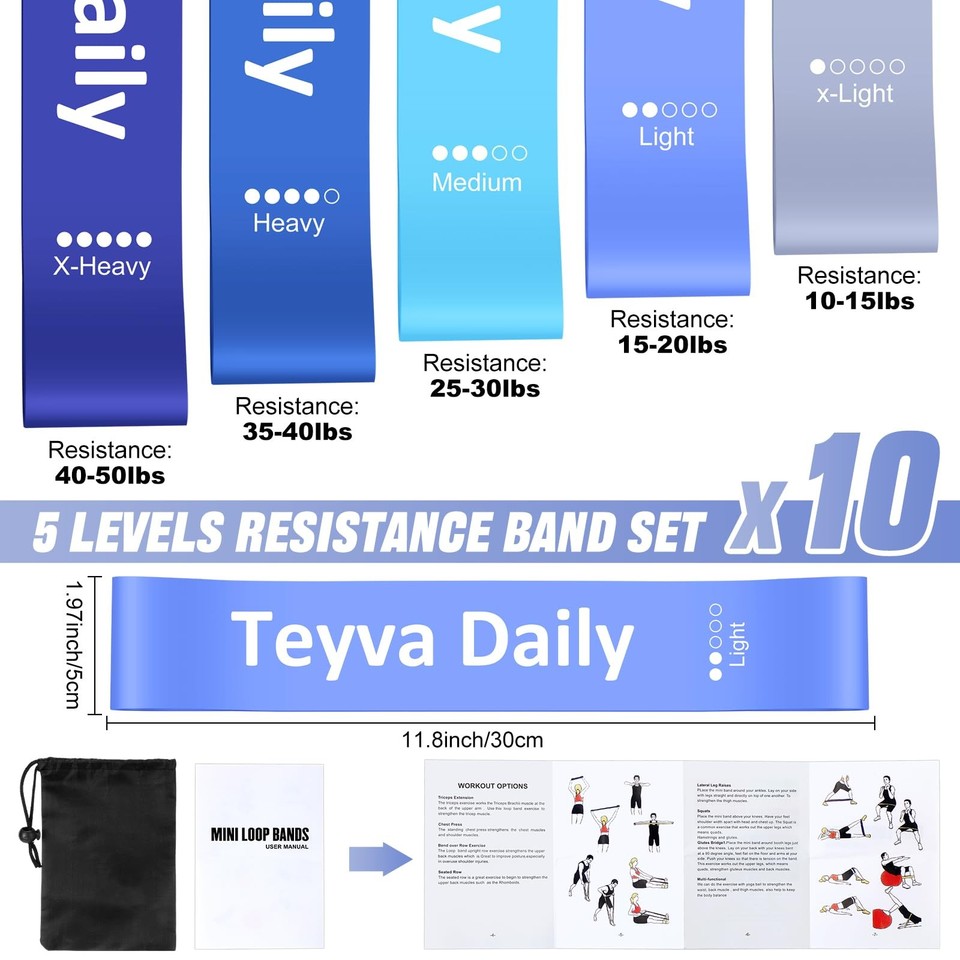 50 Pcs Resistance Loop Exercise Bands for Booty Workout Stretch Exercise Band... | eBay