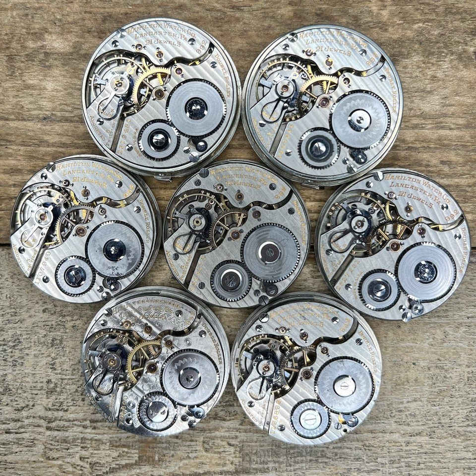 16s Hamilton Pocket Watch Movements - Grade 992 - 21 Jewels, Adjusted 5 ...