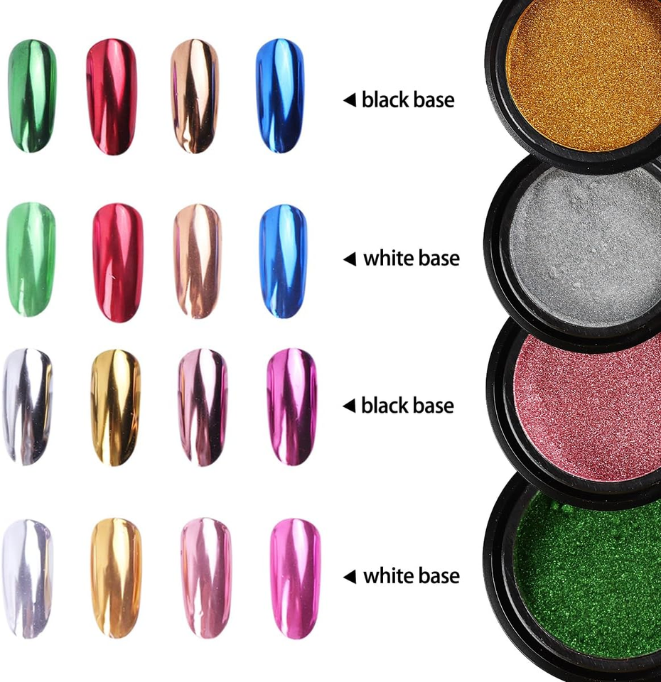 Chrome Nail Powder Set 14 Colors Pink Blue Silver Metallic Effect ...