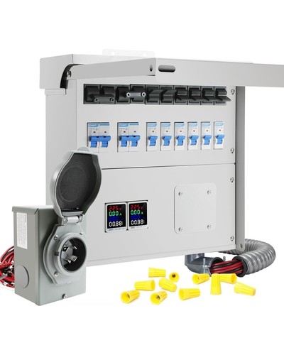 50A 10 Circuit Transfer Switch Kit with 2 Digital Display Energy Meter ...