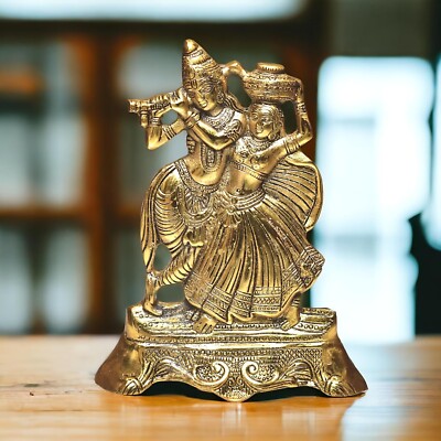 Gold Plated Radha Krishna Idol Figurine Statue Gift Item for Home ...