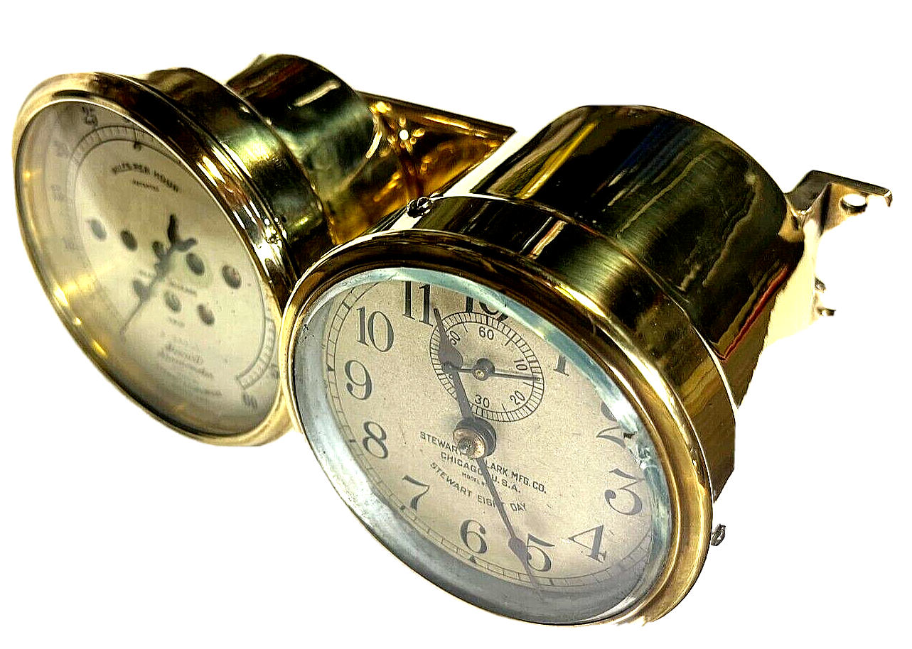 STEWART BRASS SPEEDOMETER W/STEWART CLOCK MODEL T FORD STANLEY REO T ...