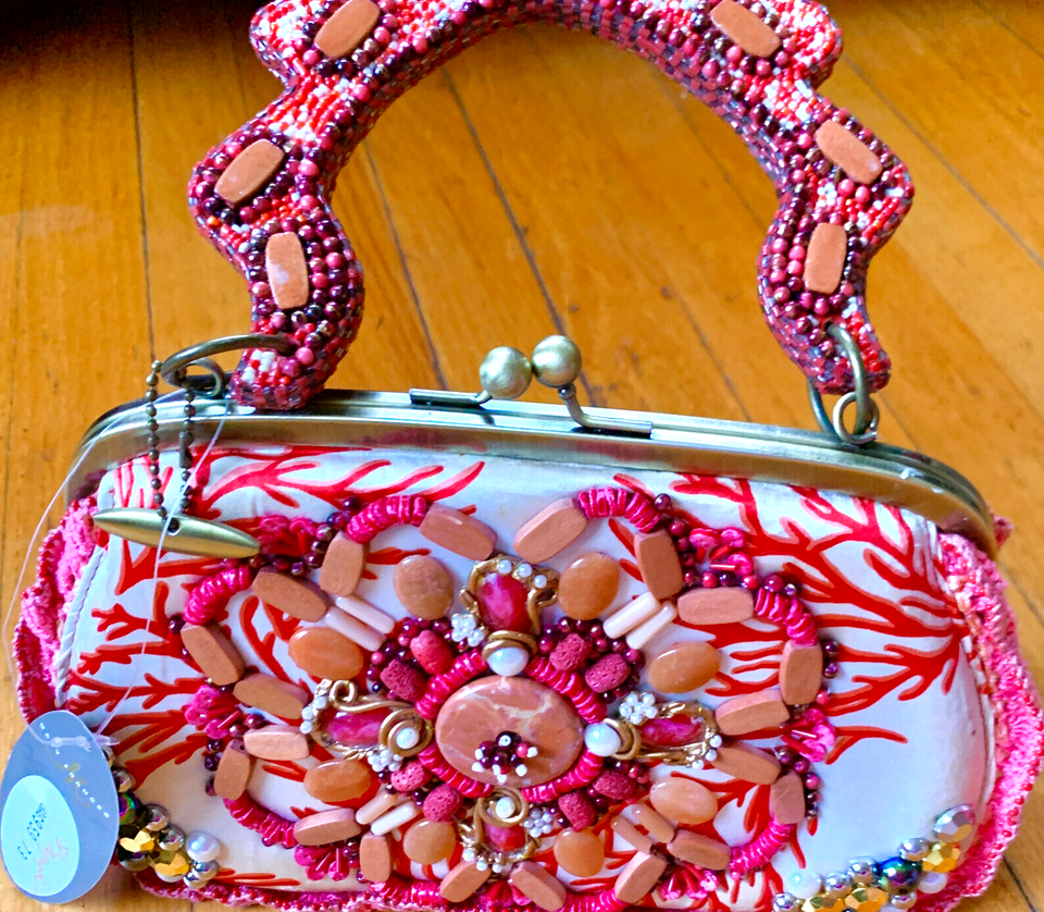 NOS Mary Frances Sea Nymph Beaded Top Handle Coral Pink Sea Barbie ...