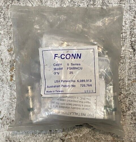 F-Conn 6 Series Cable FS6BNCU Model Pack of 25 Connectors | eBay