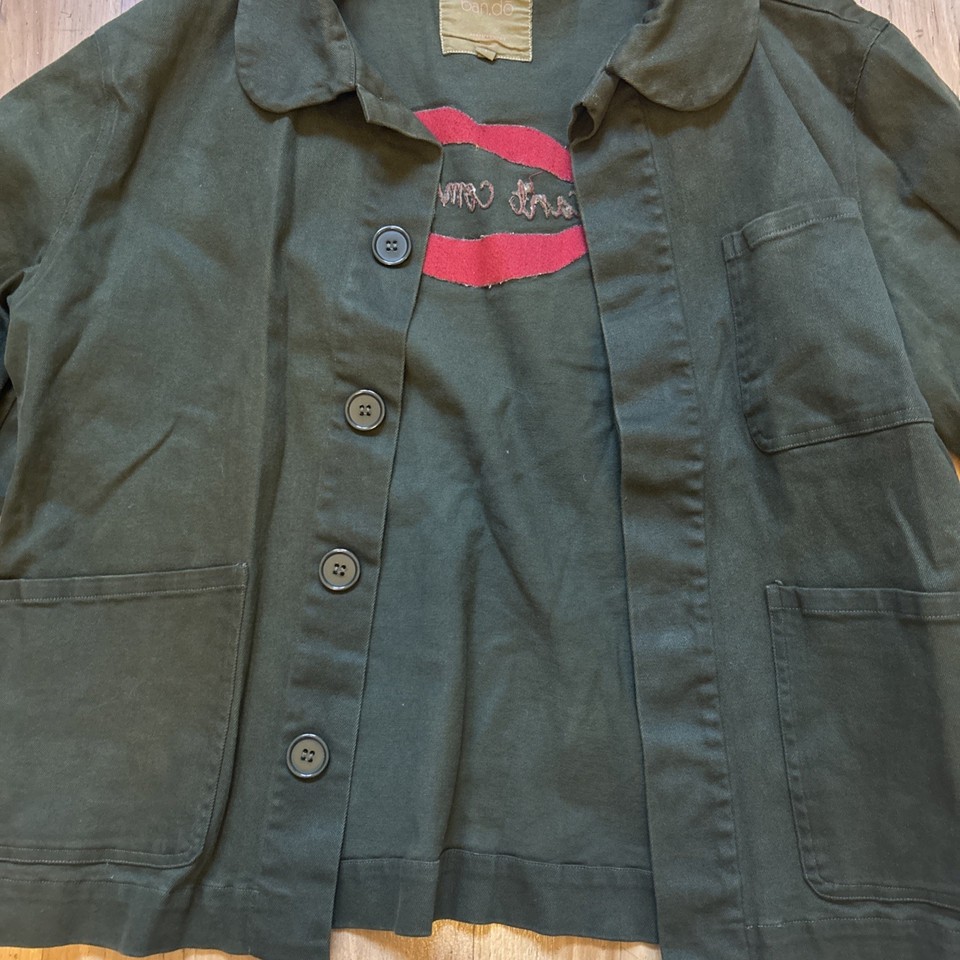 Women’s BAN.DO Peter Pan Collar Stretch Army Green Jacket L | eBay