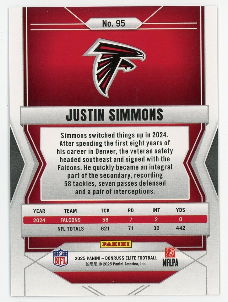 2025 Panini Donruss Elite #95 Justin Simmons Green Status /31 | eBay