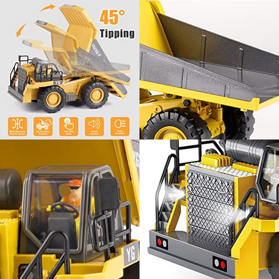 RC Dump Truck Toy Remote Control Construction Vehicle with Metal Bed ...