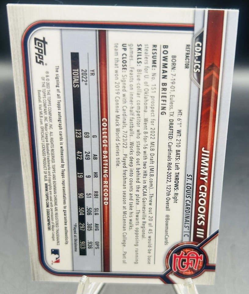 2022 Bowman Draft Chrome Jimmy Crooks 1st Refractor Auto /499 #CDA-JCS ...