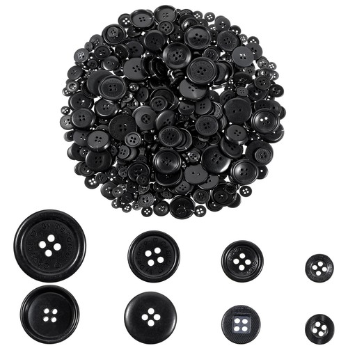 450-550 PCS Plastic Black Buttons for Clothes Round Mixed Assorted Size ...