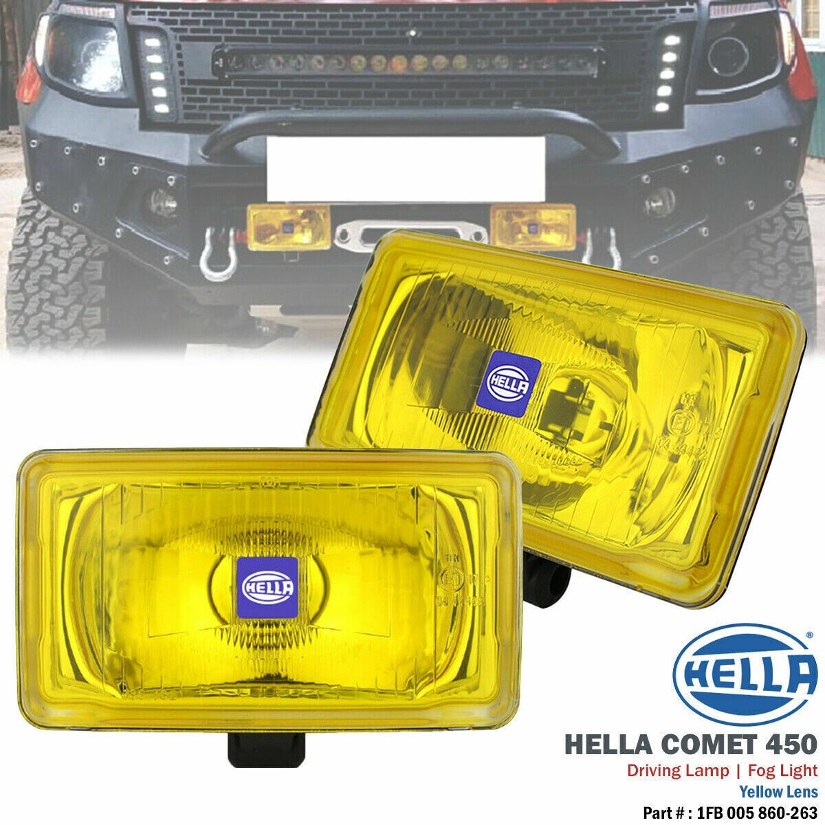 2x HELLA Comet 450 Yellow Lens H3 12V Driving Fog Light Lamp Part 4x4 ...