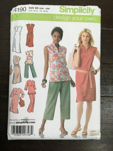 Simplicity 4190 Dress Tunic Cropped Pants Bag Belt Plus Size 20W-28W ...