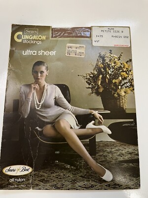 Vintage Sears Cling-Alon Stockings Ultra Sheer Nude Petite B Thigh High ...