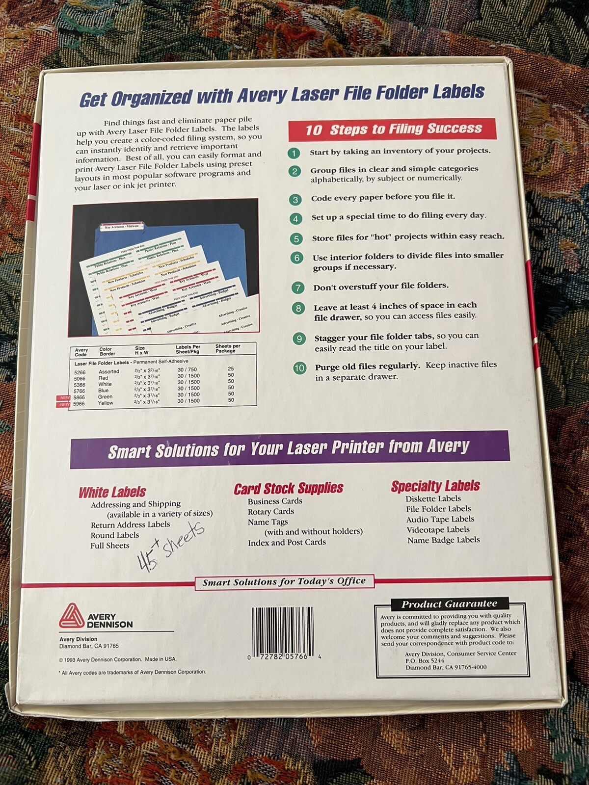 Open Box ~ AVERY Laser 5766 ~ BLUE FILE FOLDER 1/3 Cut LABELS ~ 45 ...