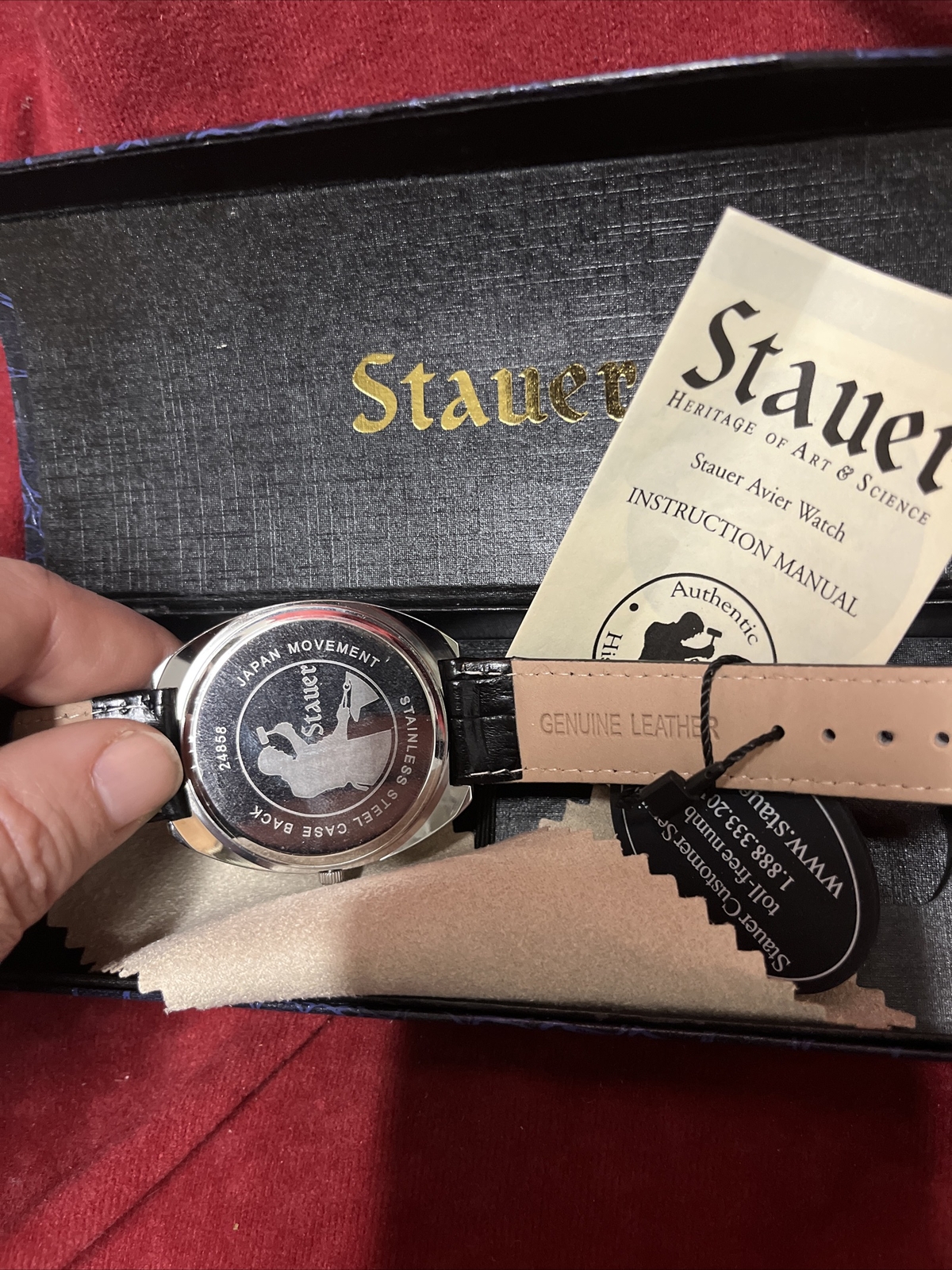 NEW Stauer Tachymeter 24859 Aviator Watch 24858 Black Leather Strap A41 ...