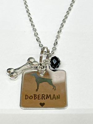 DOBERMAN Necklace ALL Stainless Jewelry Dobie Dog Bone Bead 20” Chain ...