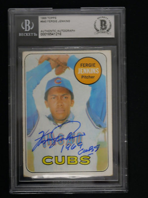 FERGIE JENKINS SIGNED 1969 TOPPS #640 INSCRIBED "1969 CUBS" BAS ...