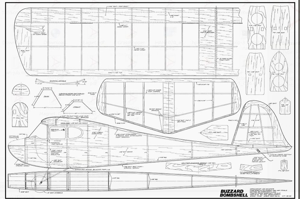 Plans "Buzzard Bombshell" Old Timer Vintage Free flight rc model ...