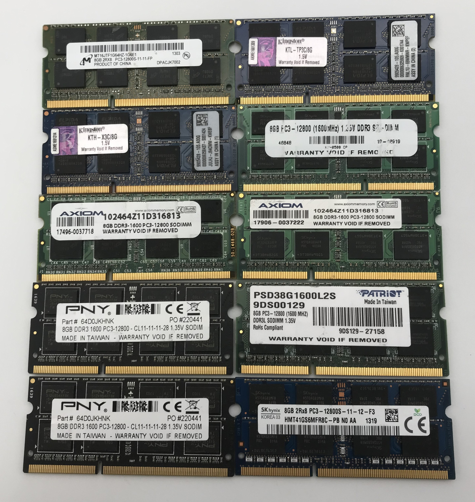 Lot of 10 8GB PC3-12800 SO-DIMM DDR3-1600MHz Mixed Brand MEMORY RAM ...