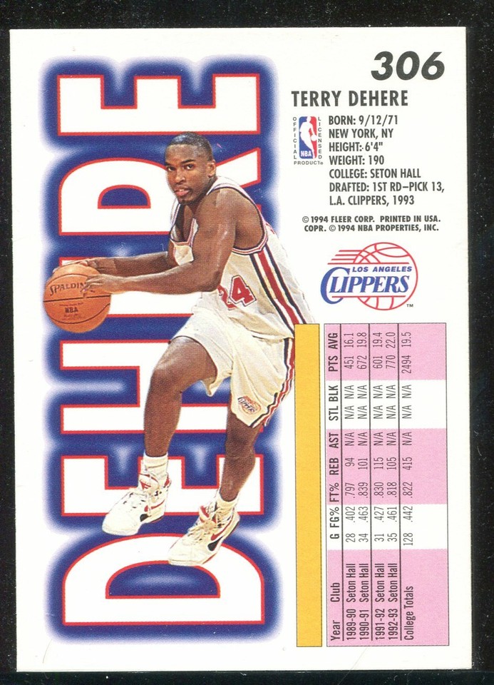 1994 Fleer Basketball Terry Dehere #306 Los Angeles Clippers | eBay