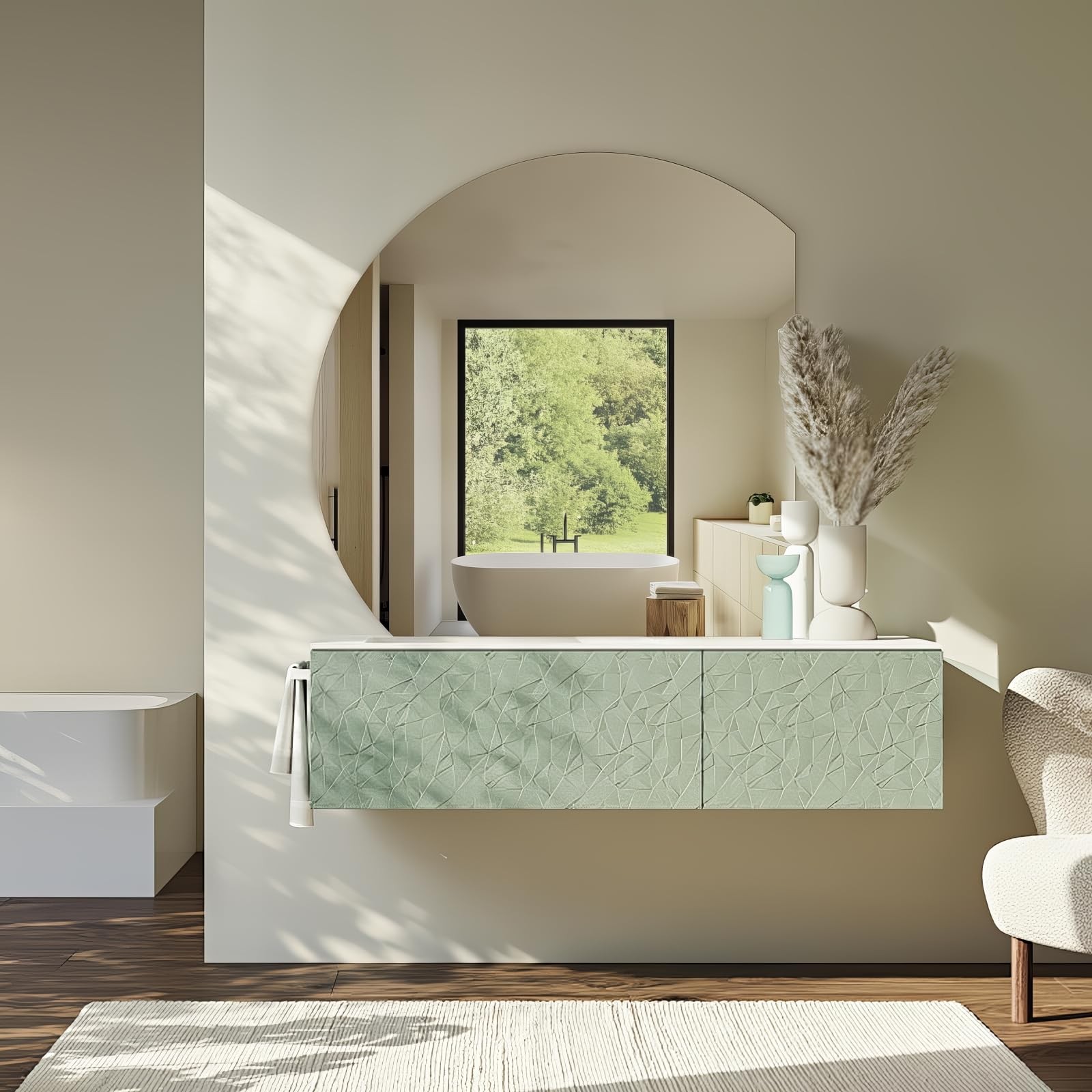 Half Moon Wall Mirror for Bathroom, 36" Frameless Bathroom Mirror ...