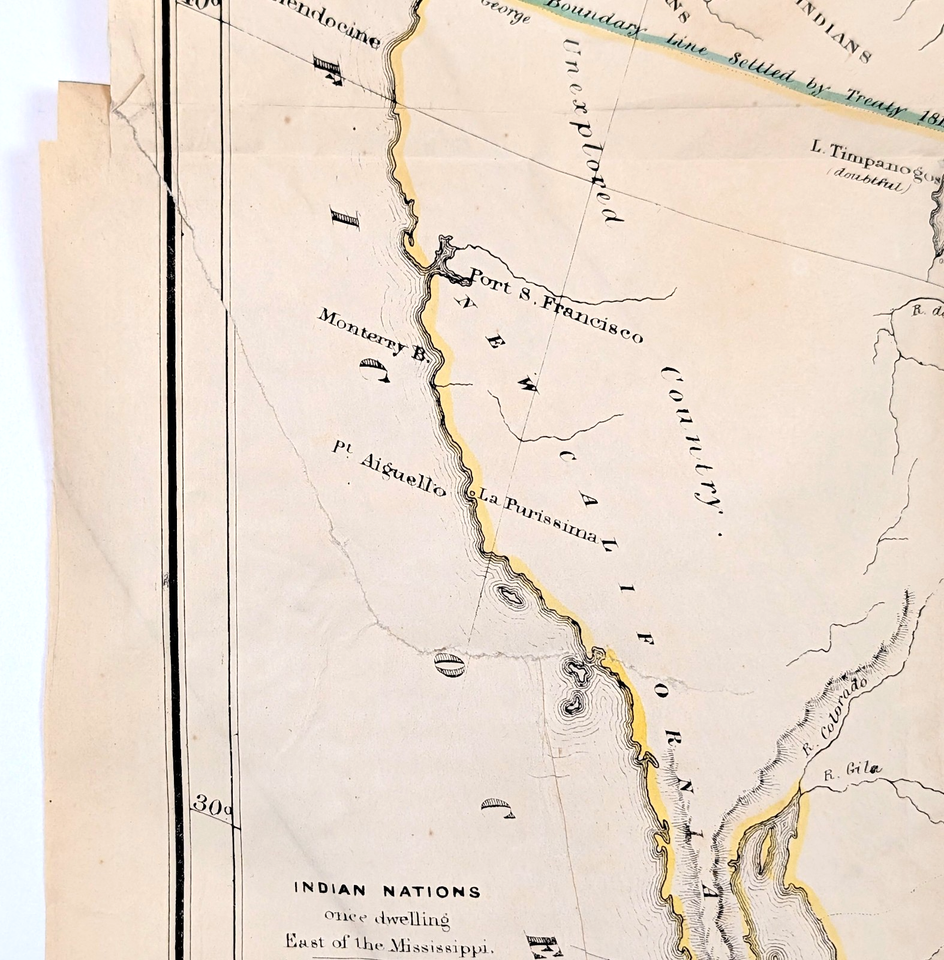 1844 UNITED STATES - TEXAS REPUBLIC Map QUAKER - Indian Tribes ORIGINAL ...