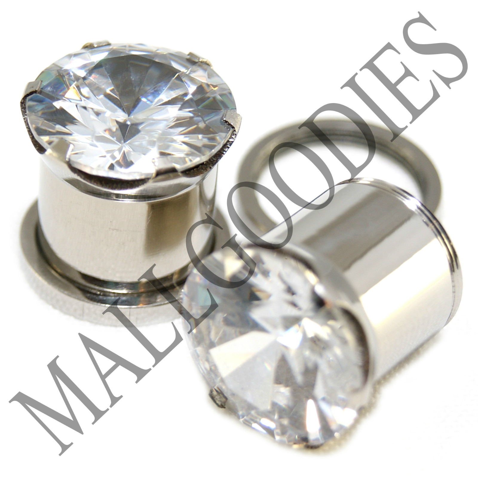 1263 Screw-on / fit Clear Solid CZ Prongs Ear Plugs Retainers 5/8" Inch ...