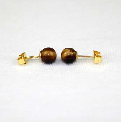 6mm Tiger Eye Studs Earrings 6 mm Tigers Eye Brown earrings Sphere Stud ...