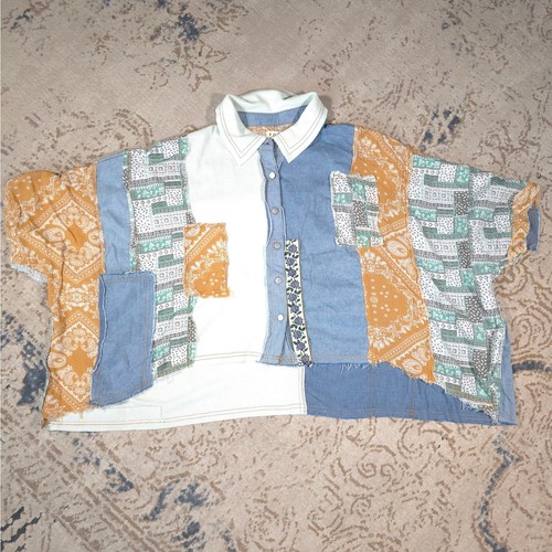 POL Buckle Patchwork Boxy Very Oversized Shirt Collared Women Size S ...