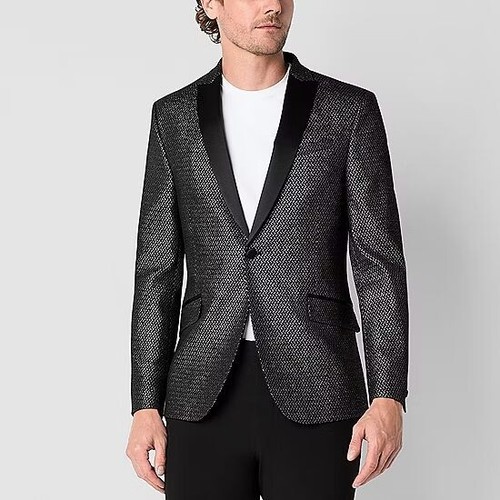 NWT J. Ferrar Mens 38R Stretch Slim Fit Tuxedo Jacket Black Silver ...