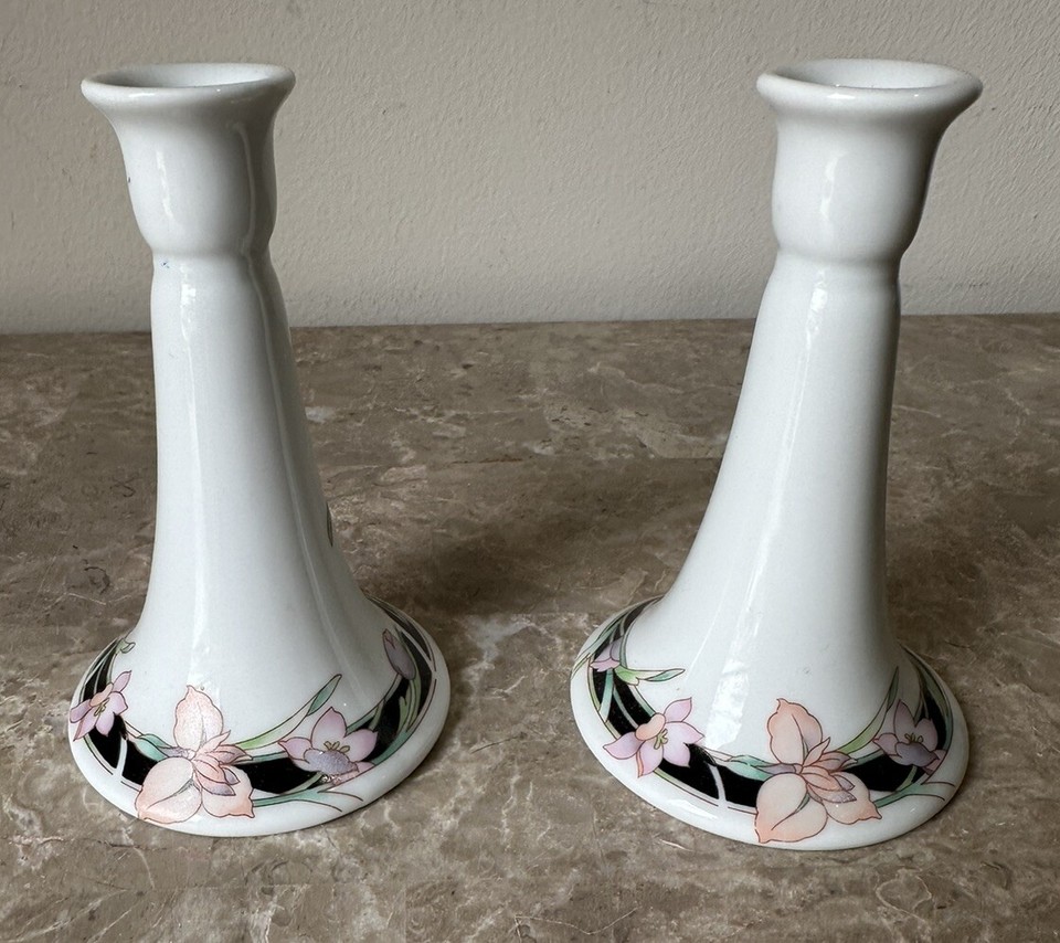 Vintage Wicks N Sticks Fiona Black Porcelain Candle Holders Japan | eBay