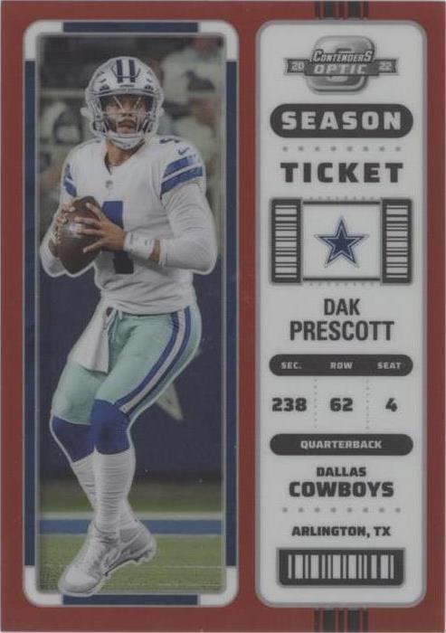2022 Panini Contenders Optic - Season Ticket Dak Prescott #15 Red Prizm ...