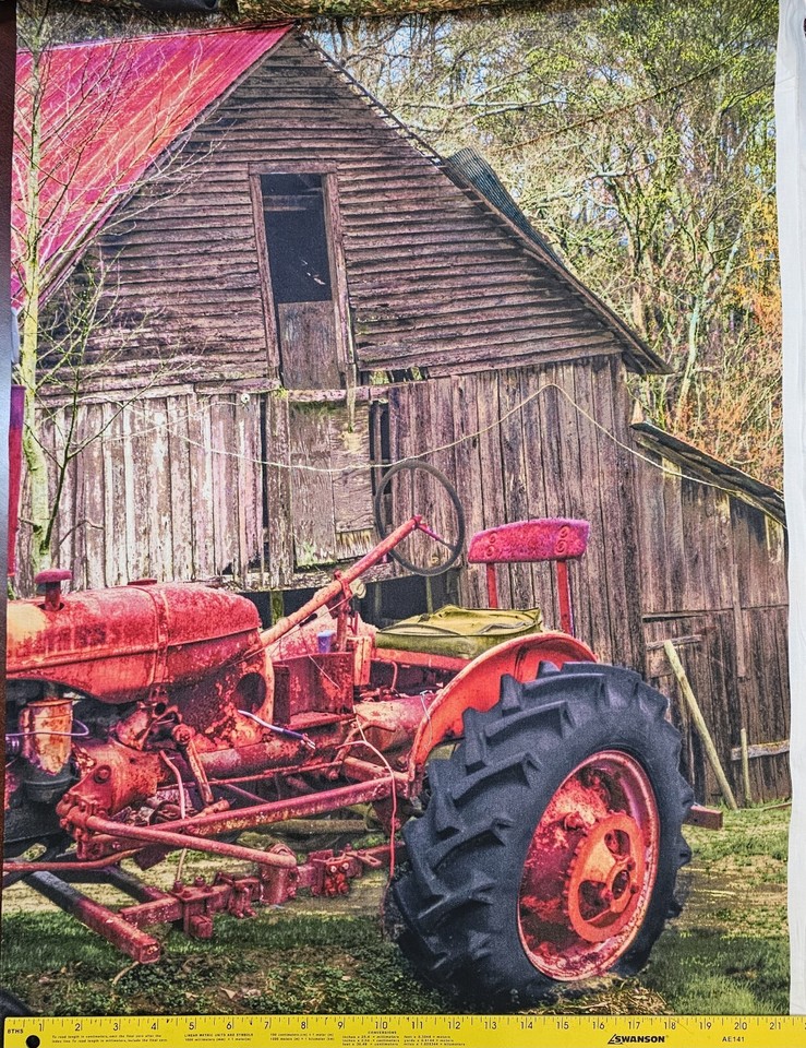 David Textiles - Vintage At The Farm Quilting Fabric Panel with Tractor ...