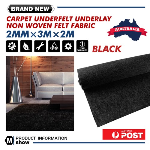 (Black) 2x3m Underfelt Carpet Non-Woven Fabric Underlay Floor Cabin ...