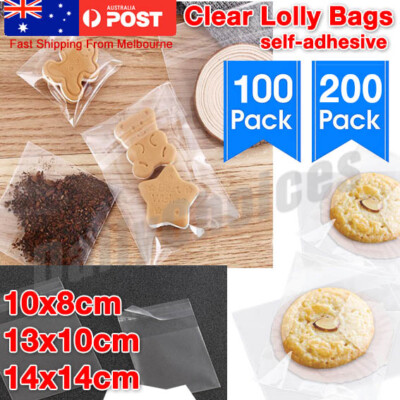 Plain Clear Lolly Bags self-adhesive cello lollies candy treats bulk ...