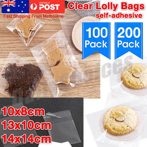 Plain Clear Lolly Bags self-adhesive cello lollies candy treats bulk ...